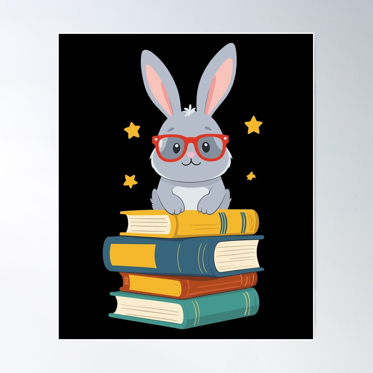 Kna Prints - Reading Bunny Enthusiastic Book Lover Perfect Poster ...