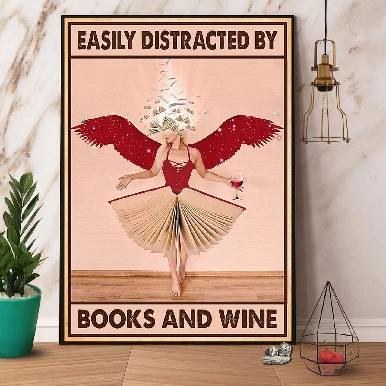Kna Prints - Reading Woman Easily Distracted By Books And Wine Red ...