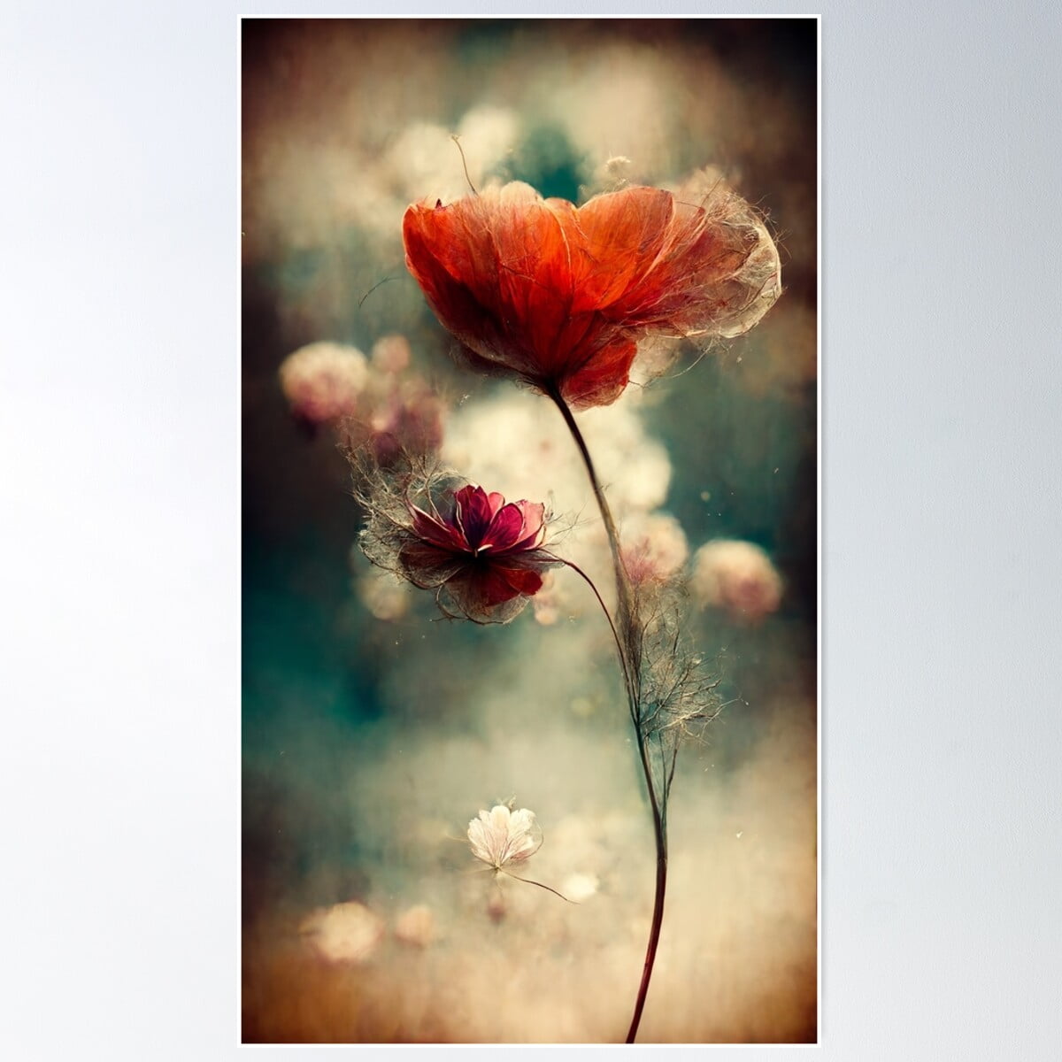 Kna Prints - Red Flower Springing Up From The Earth Poster Wall Art ...