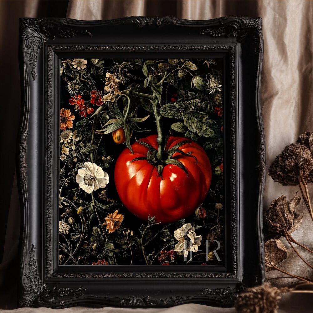 Kna Prints - Red Tomato Dark Floral Art Cottagecore Farmhouse Academia ...