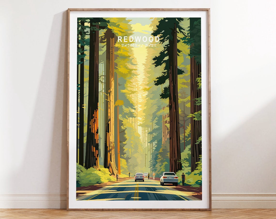 Kna Prints - Redwood National Park Travel Poster, Redwood Wall Art ...