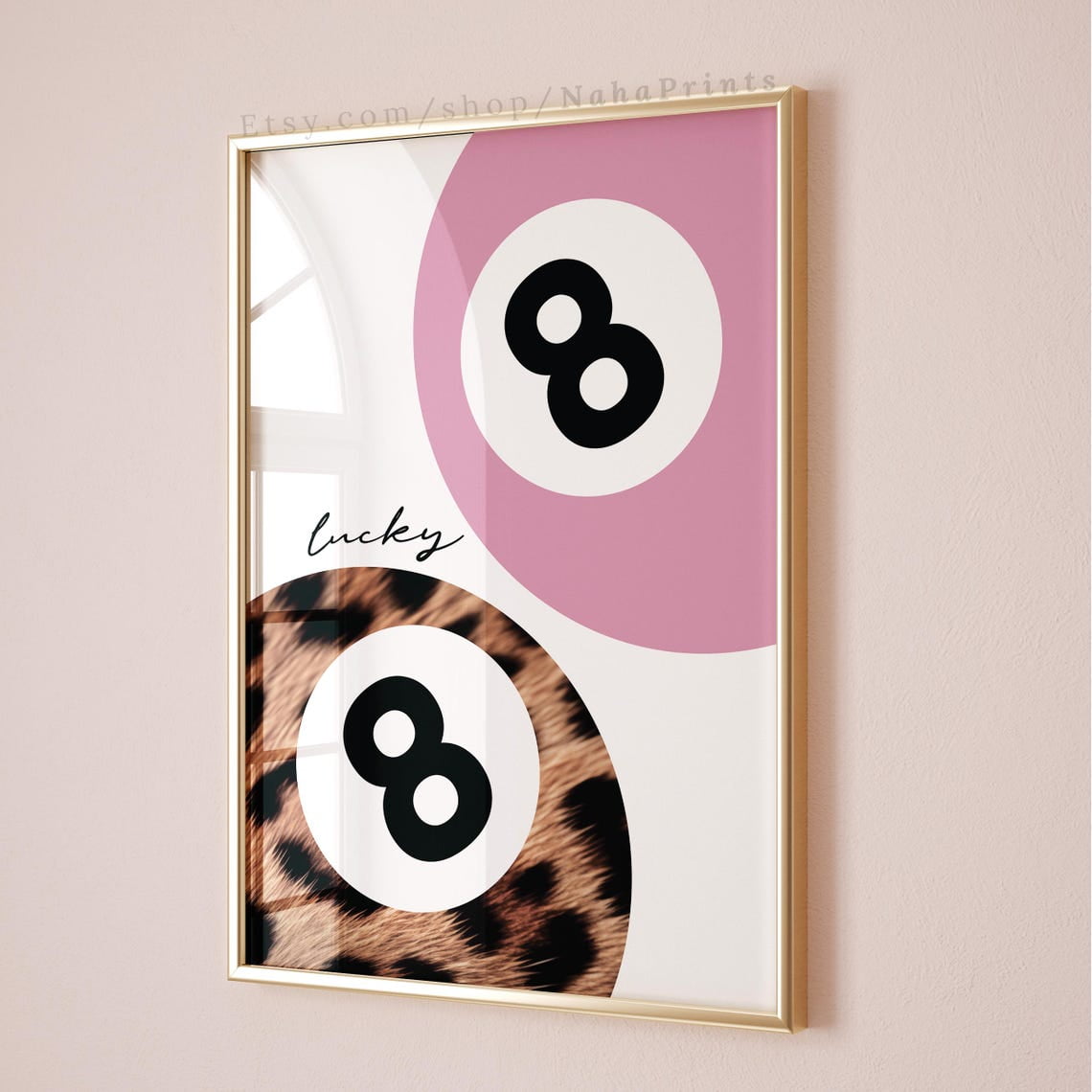 Kna Prints - Retro 8 Ball Poster, Light Pink Lucky Eight Ball Print ...