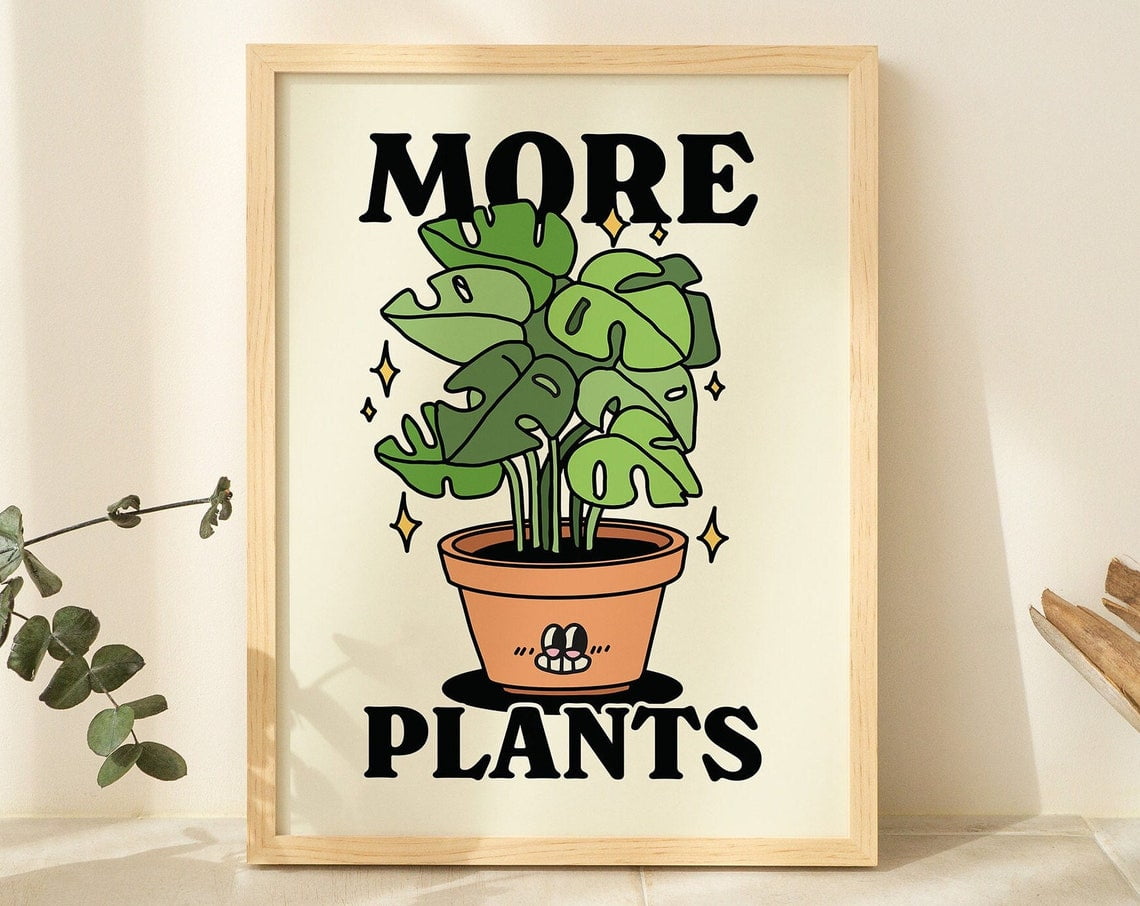 Kna Prints - Retro Botanical Poster, More Plants Quote Print ...