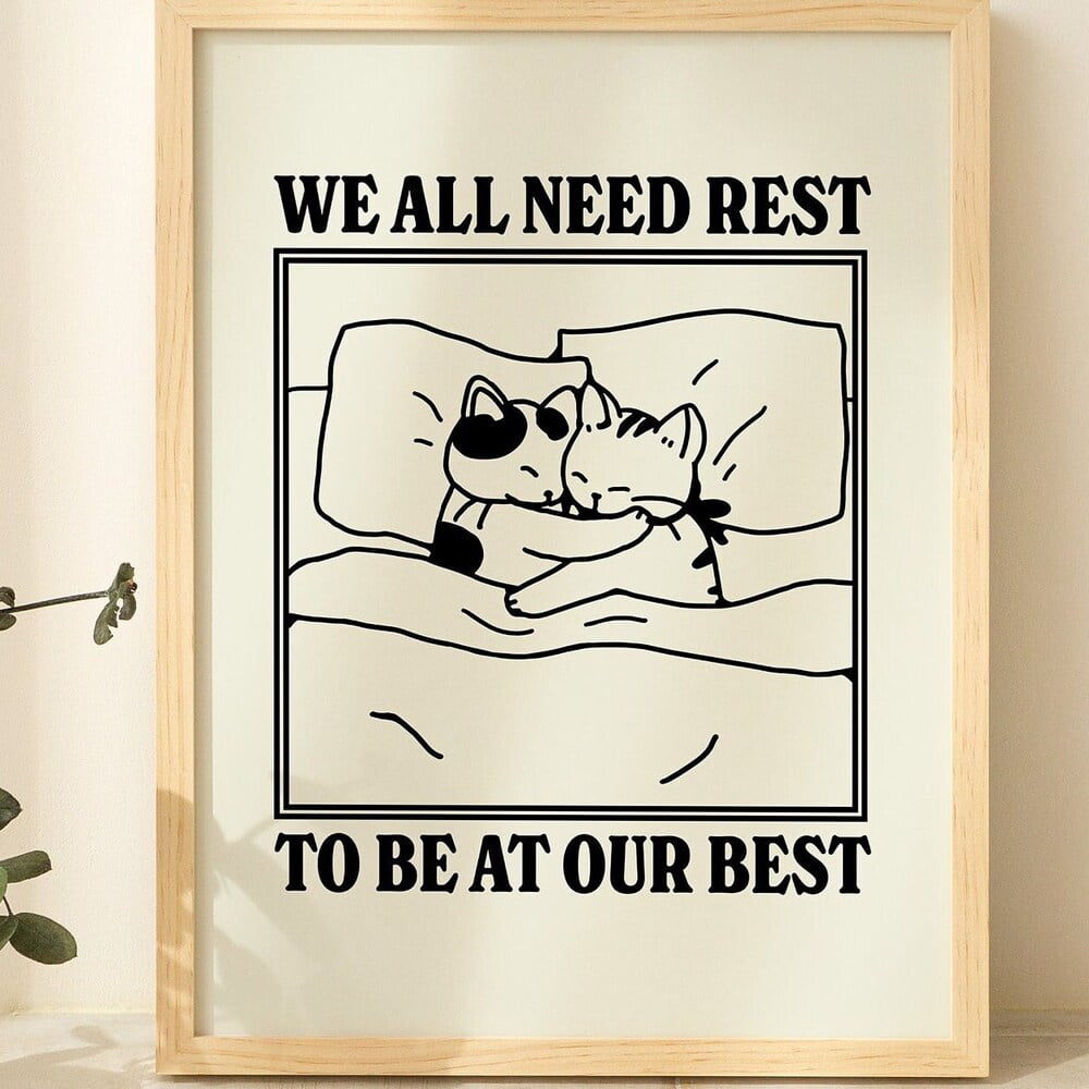 Kna Prints - Retro Cat Wall Print, Cosy Quote Illustration, Cats Poster ...