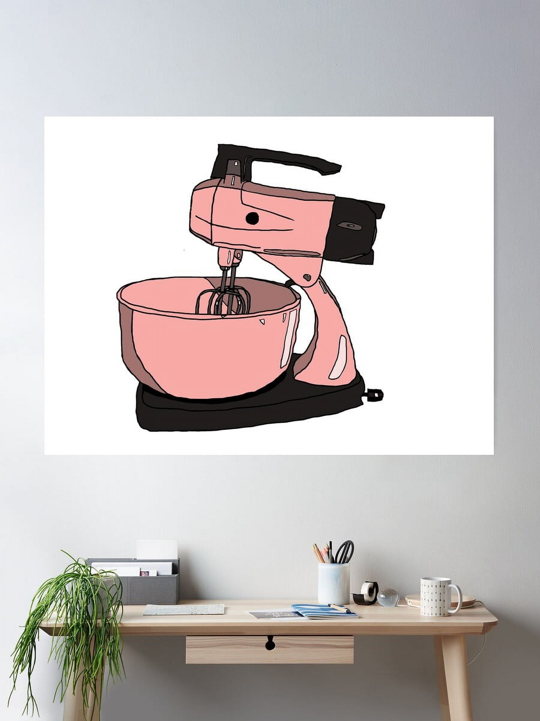 Kna Prints - Retro Cooking, Pink Vintage Mixer Poster , UNFRAMED-12x18 ...