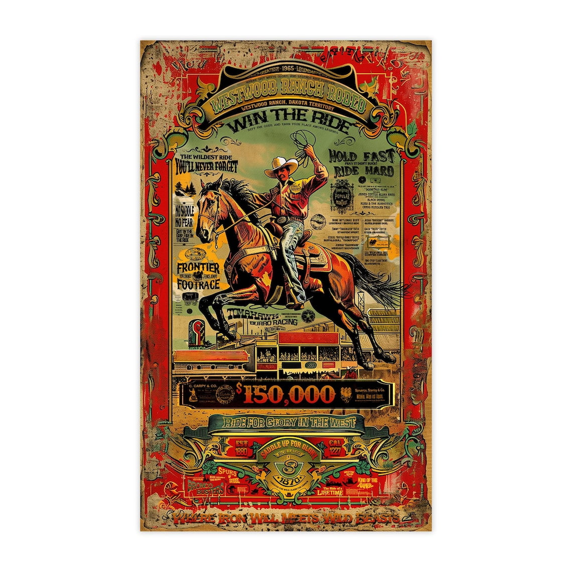 Kna Prints - Retro Cowboy Wall Art - Westwood Ranch Rodeo Poster - Wild ...