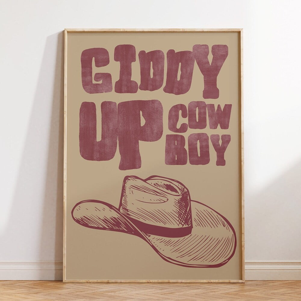 Kna Prints - Retro Cowgirl Print Pink Vintage Western Wall Art Cowboy ...