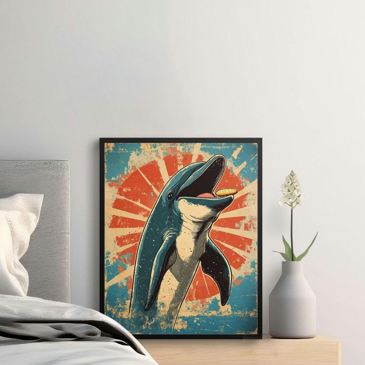 Kna Prints - Retro Dolphin Poster, Vintage Animal Print, Wall Art Decor ...