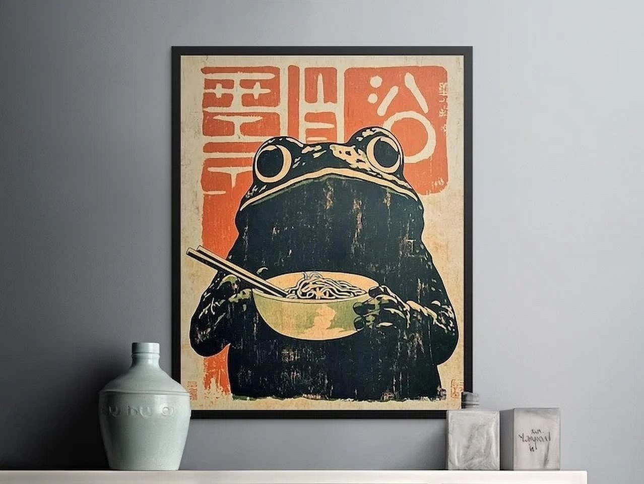 Kna Prints - Retro Frog Ramen Poster, Frog Eating Ramen Print, Ramen Noodles Wall Art, Qui Home ...