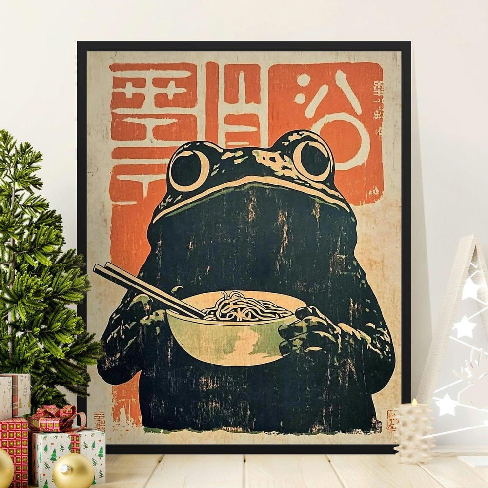 Kna Prints - Retro Frog Ramen Poster, Frog Eating Ramen Print, Ramen Noodles Wall Art, Quirky ...