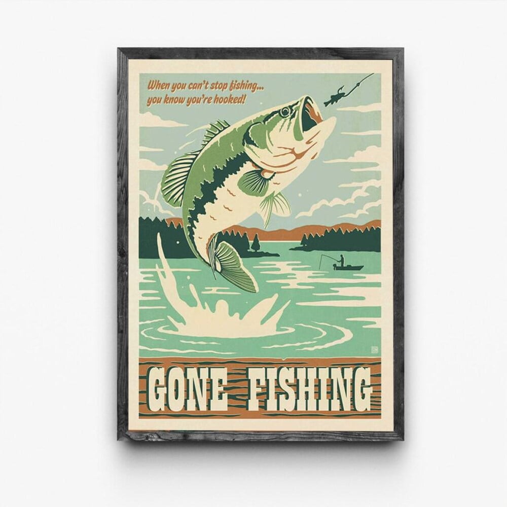 Kna Prints - Retro Gone Fishing Poster, Fishing On Water Art, Fishing ...