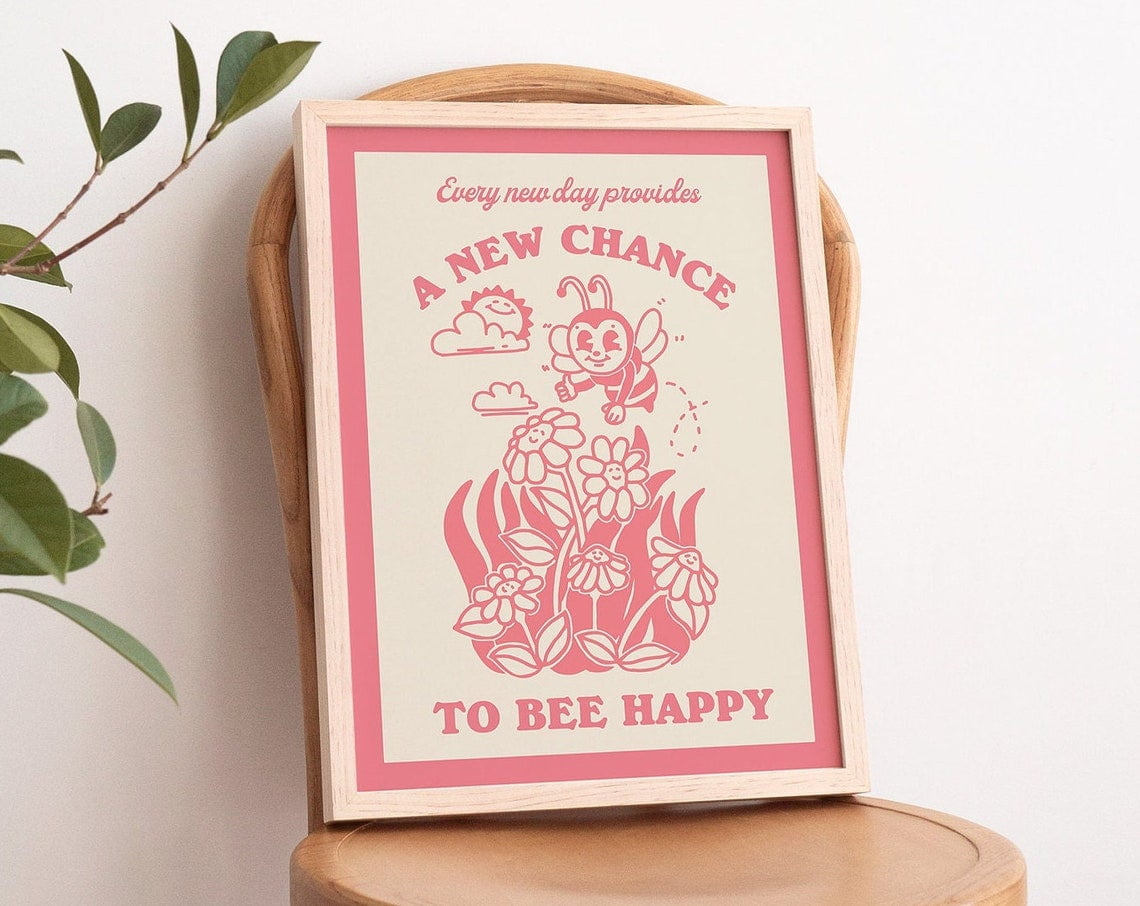 Kna Prints - Retro Honey Bee Wall Print, Bumble Bee Poster Print ...