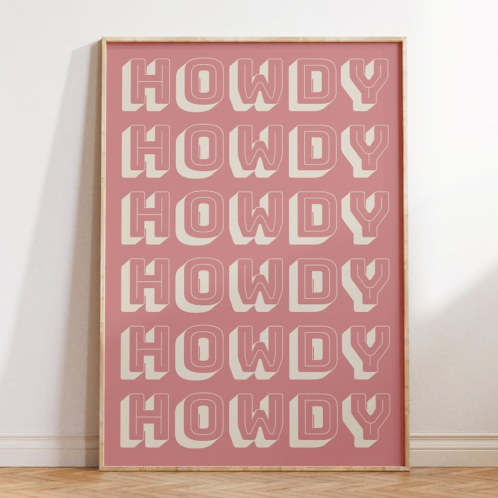 Kna Prints - Retro Howdy Poster Pink Typography Print Cute Western Wall ...