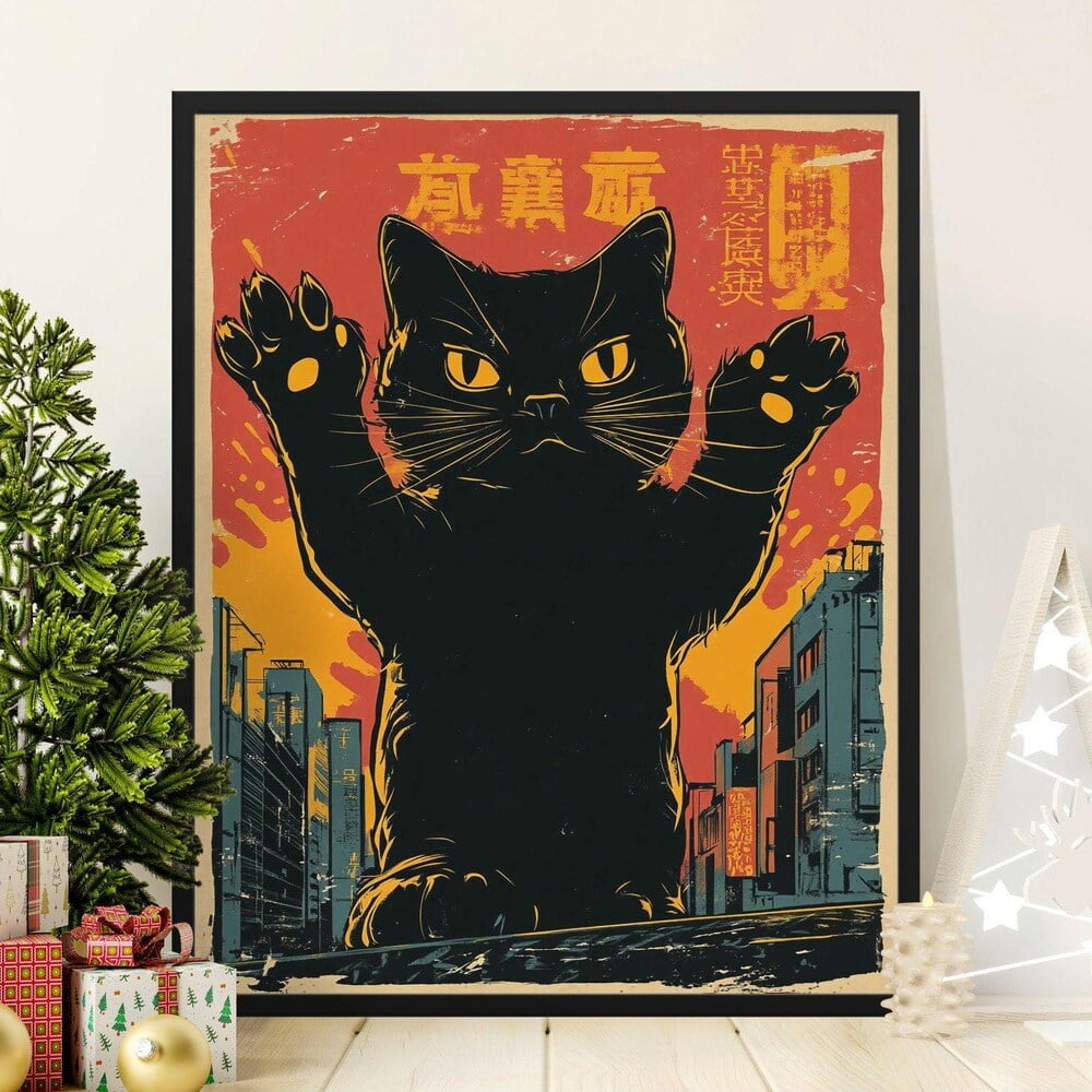 Kna Prints - Retro Japanese Cat Poster, Giant Cartoon Cat Art, Modern ...