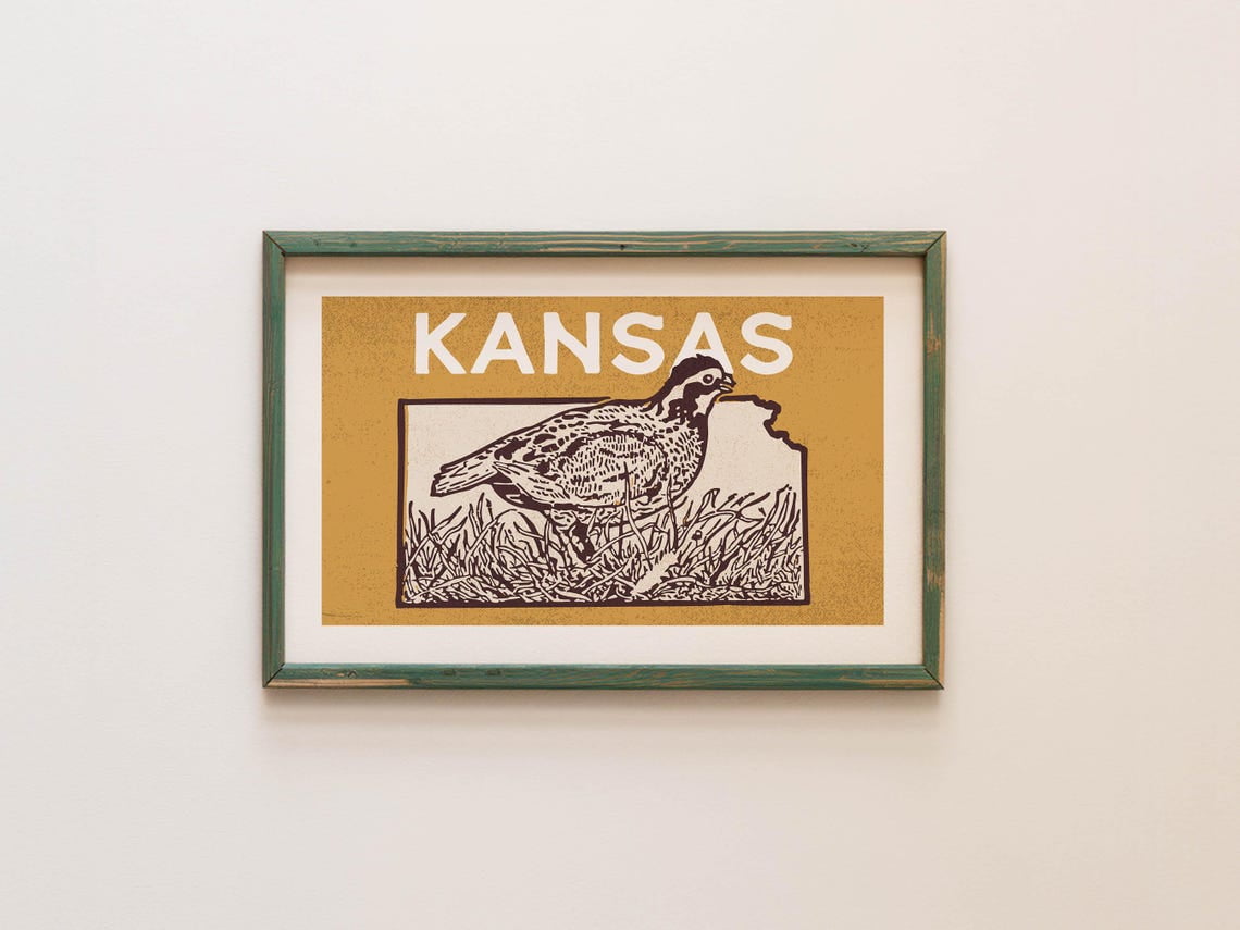 Kna Prints - Retro Kansas Quail Print Kansas Art Wildlife Bird Hunting ...