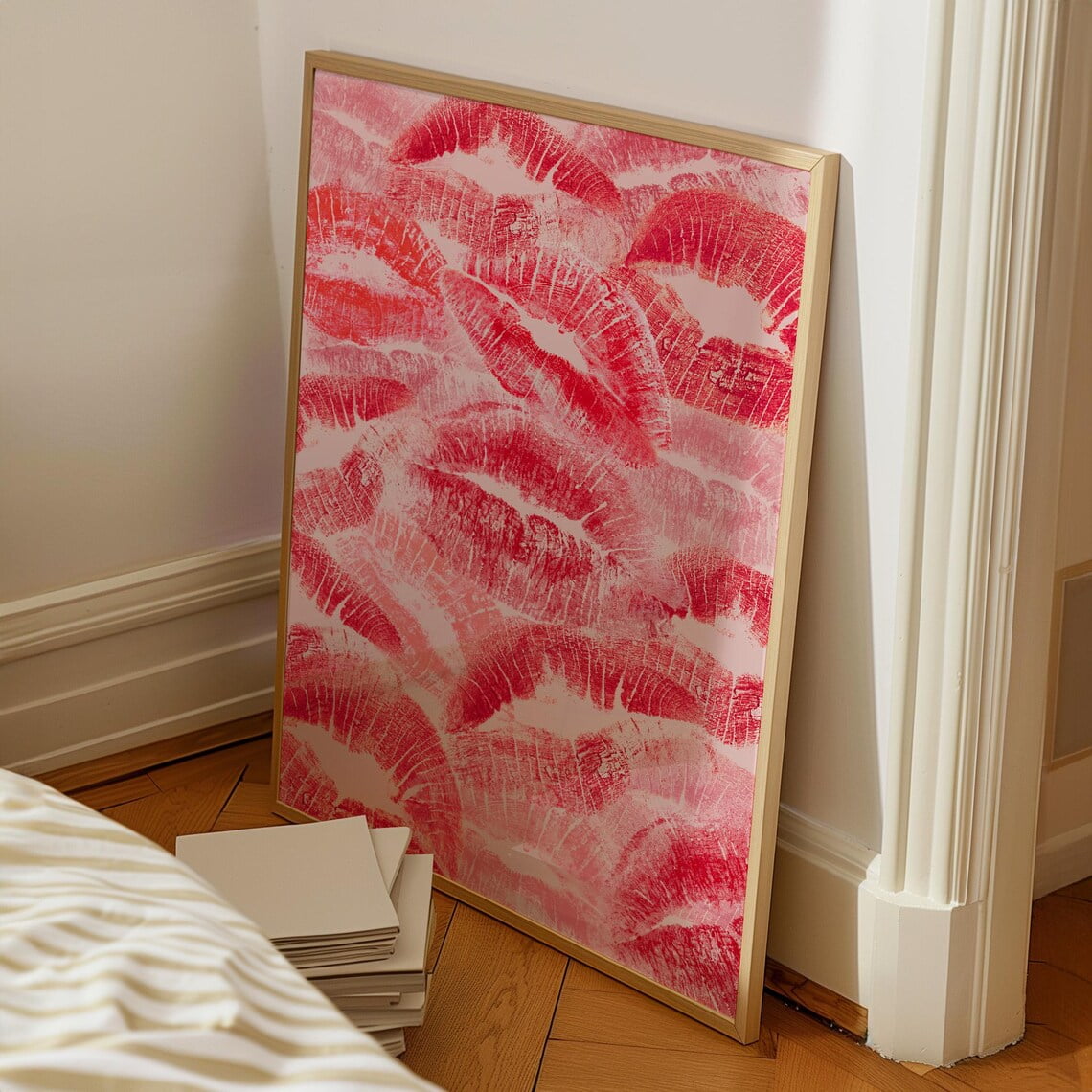 Kna Prints - Retro Kiss Lips Wall Art, Red Pink Kisses Poster, Trendy ...