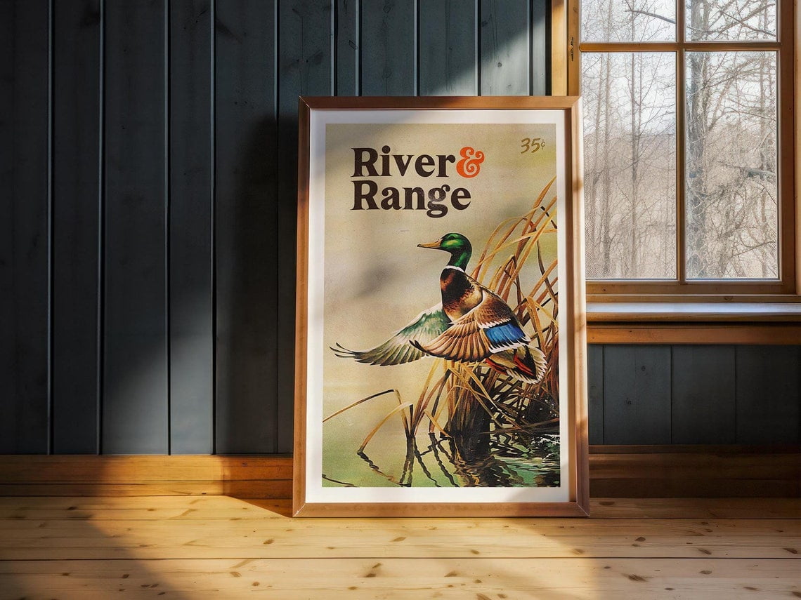 Kna Prints - Retro Mallard Art Print Gift For Hunter Bird Hunting Art ...