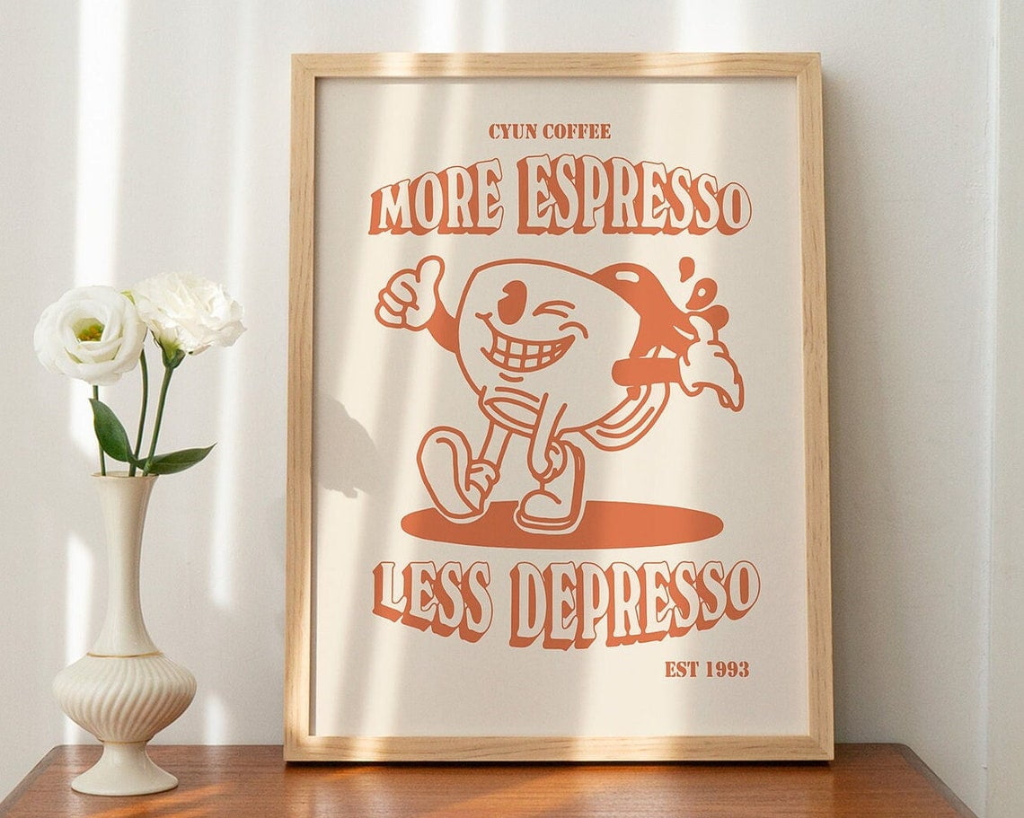 Kna Prints - Retro Quote Wall Print, More Espresso Wall Decor, Coffee ...
