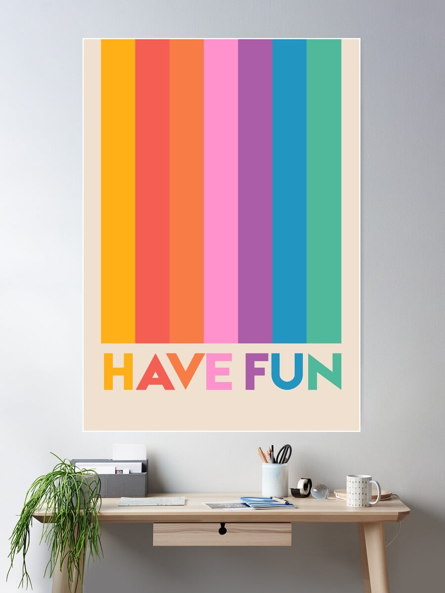 Kna Prints - Retro Rainbow Have Fun Text Poster , UNFRAMED-8x12 ...