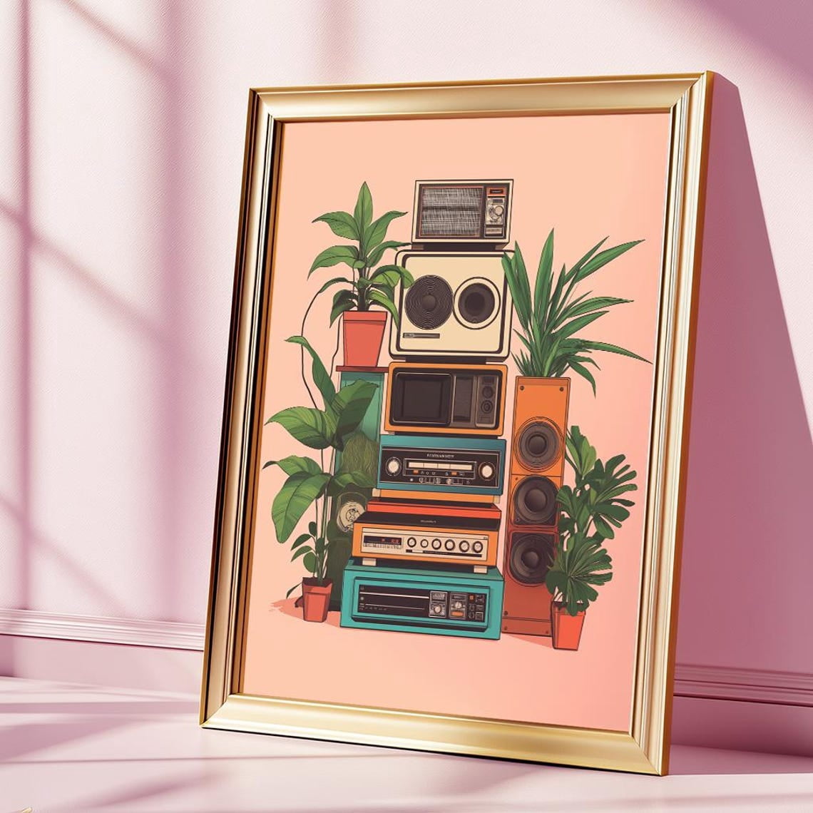 Kna Prints - Retro Stereo Stack Art Print, Vintage Music Lover Wall ...