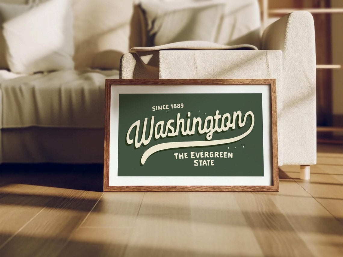 Kna Prints - Retro Washington Art Print Evergreen State Poster ...