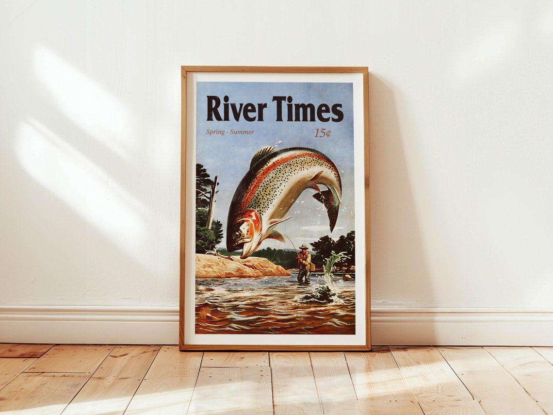 Kna Prints - River Fishing Print Gift For Fisherman Art Poster Retro ...