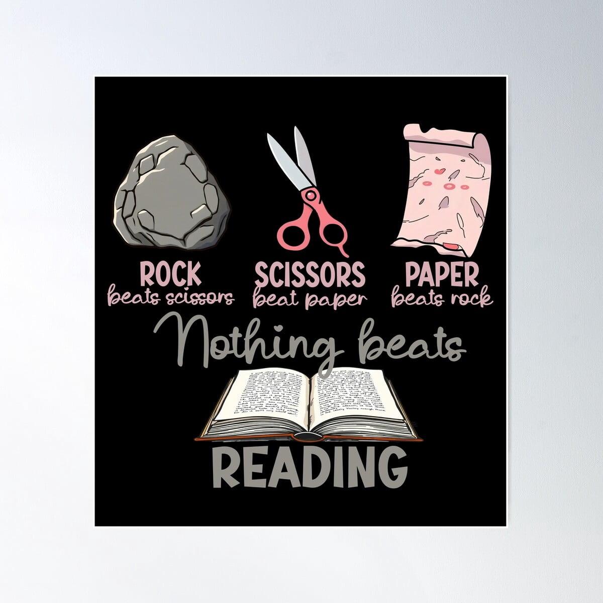 Kna Prints - Rock Paper Scissors Nothing Beats Reading Poster, UNFRAMED ...