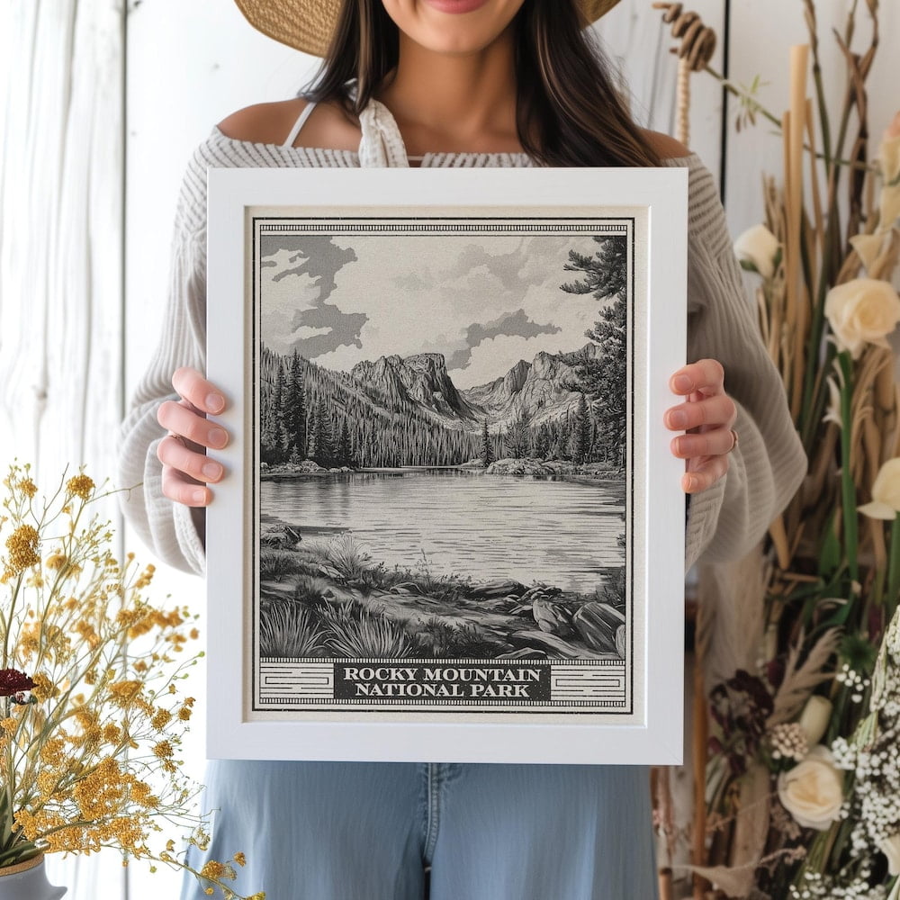 Kna Prints - Rocky Mountain National Park Emerald Lake Lithograph Style ...