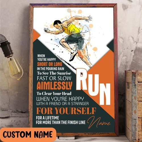 Kna Prints - Run When You'Re Happy Motivation Poster Wall Art Sprinter ...