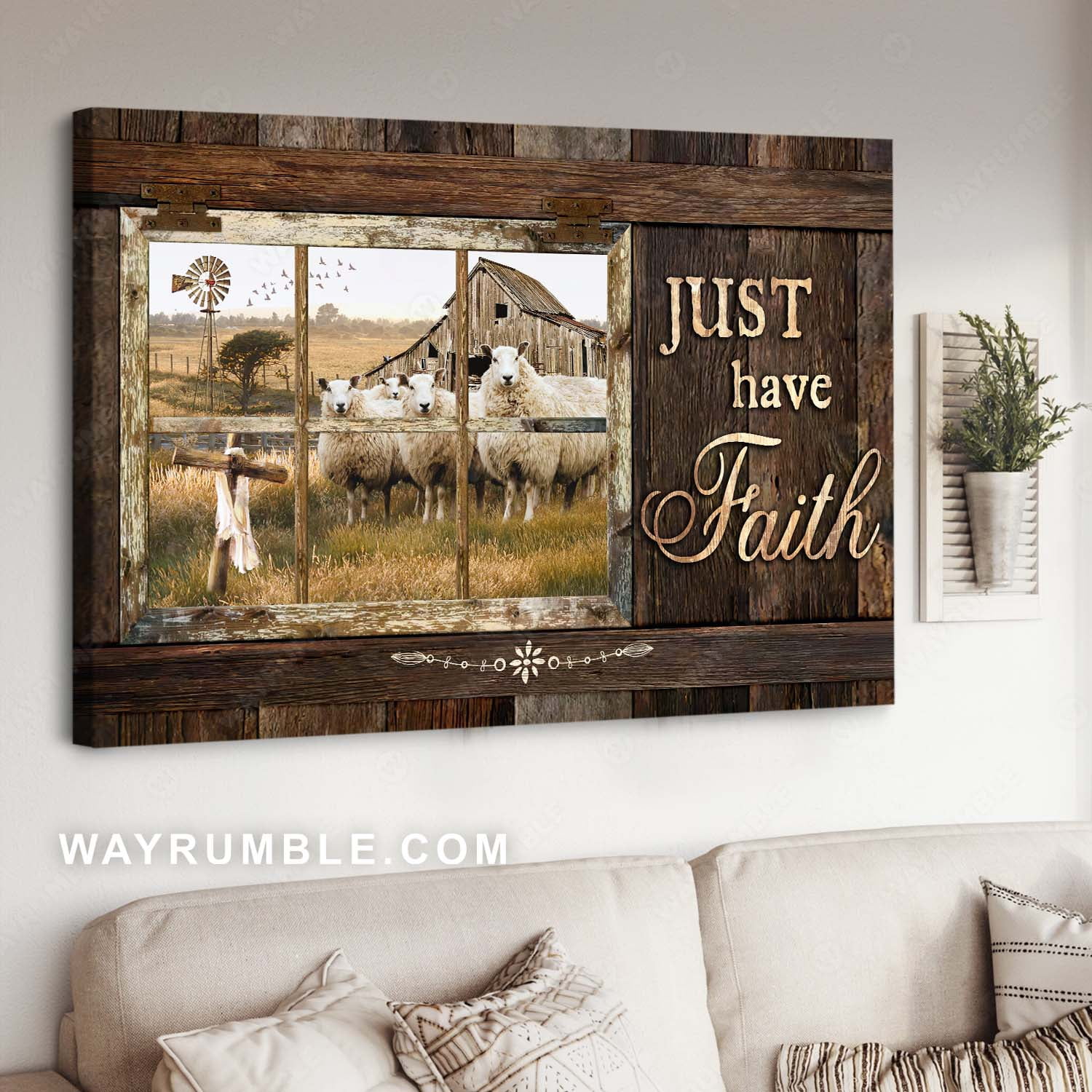 Kna Prints - Rustic Farmhouse, Amazing Sheep, Wooden Cross, Just Have Faith - Jesus Landscape ...
