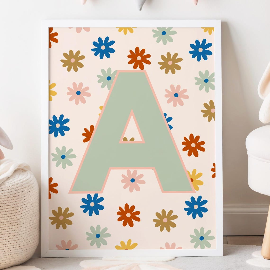Kna Prints - Sage Green Initial A Print, Personalised Letter , Girls ...