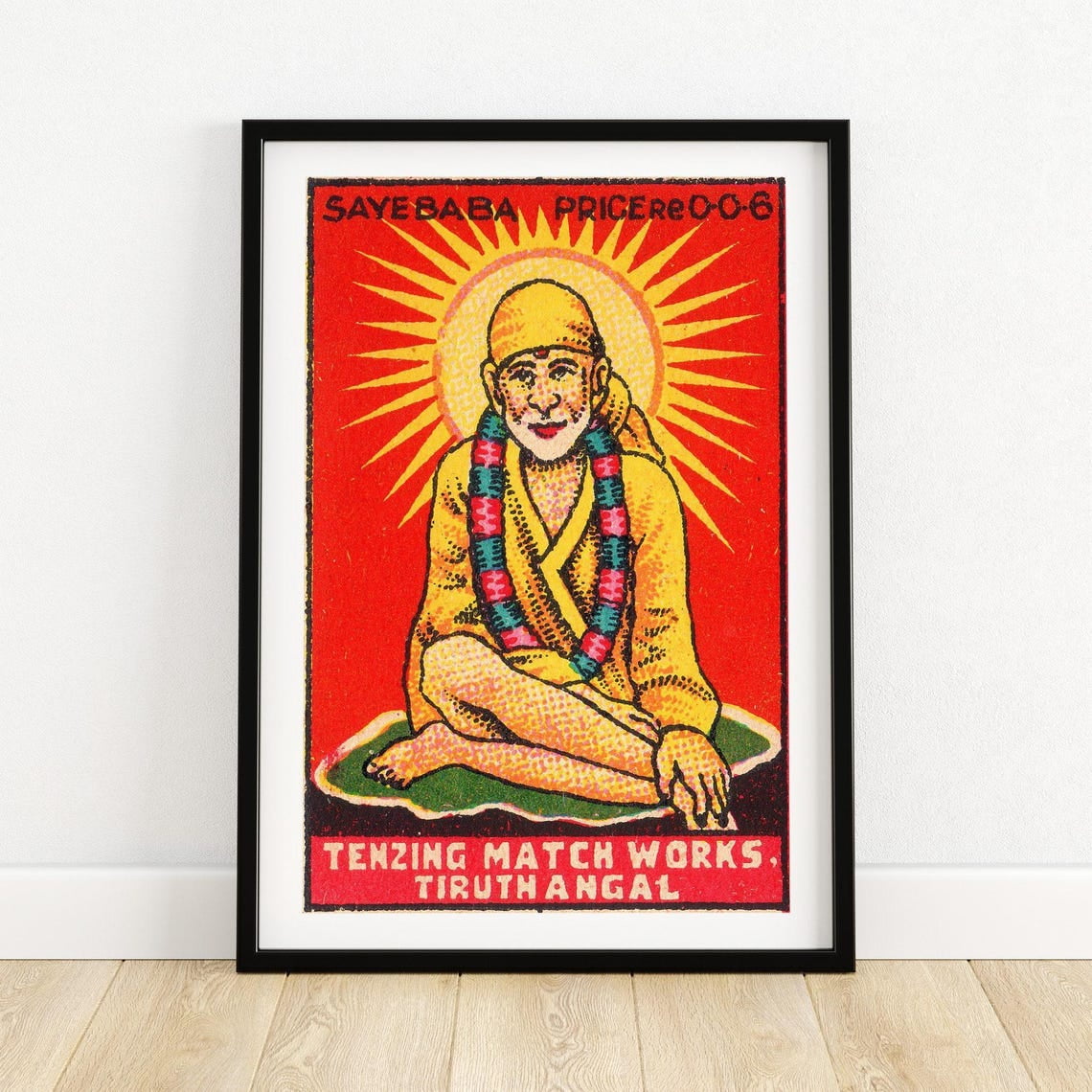 Kna Prints - Sai Baba Matchbox Label Art Print Vintage Indian Folk Art ...