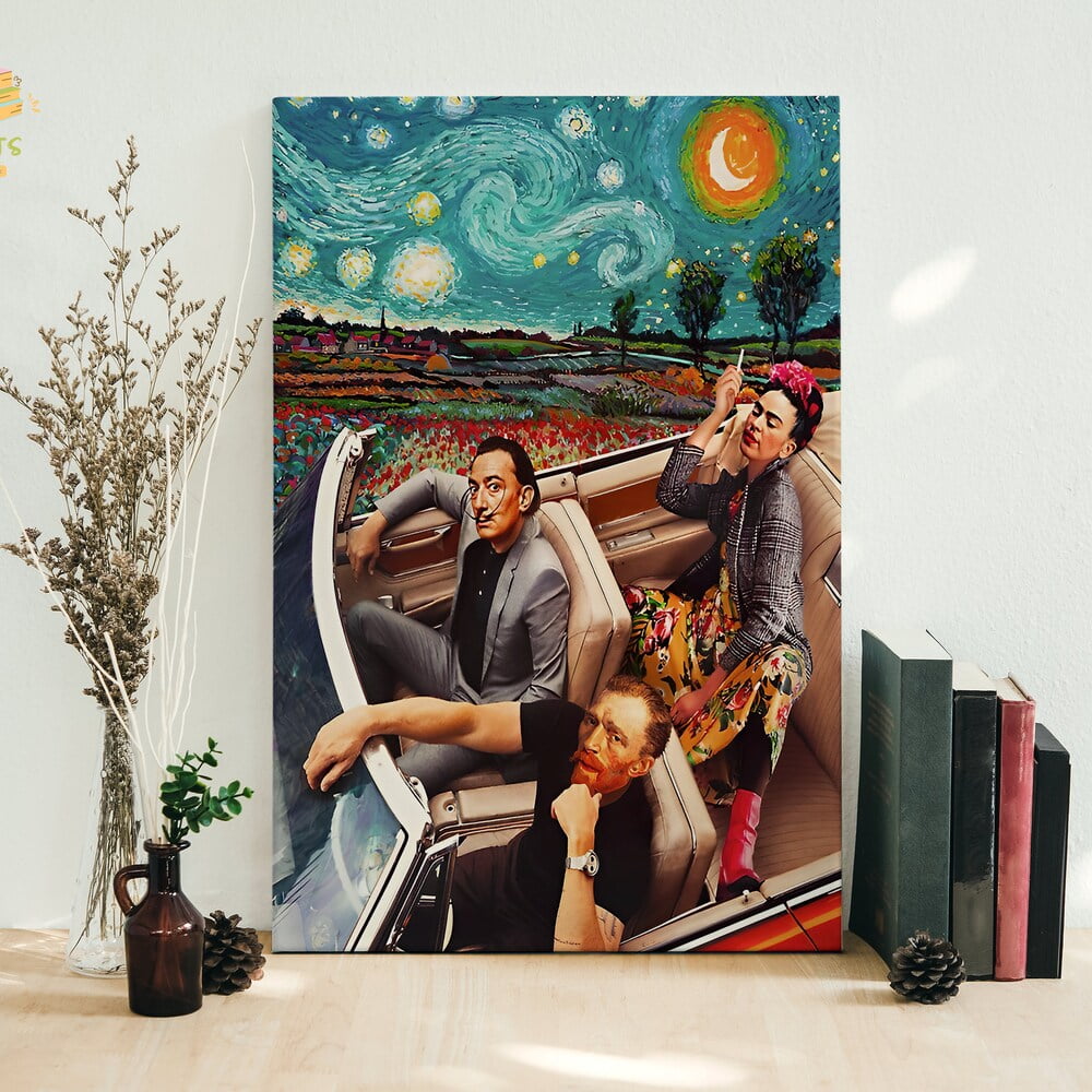 Kna Prints - Salvador Dali And Vincent Van Gogh And Frida Kahlo In Car ...