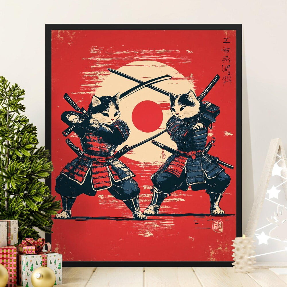 Kna Prints - Samurai Cats Art Poster, Japanese Cats In Armor Print ...