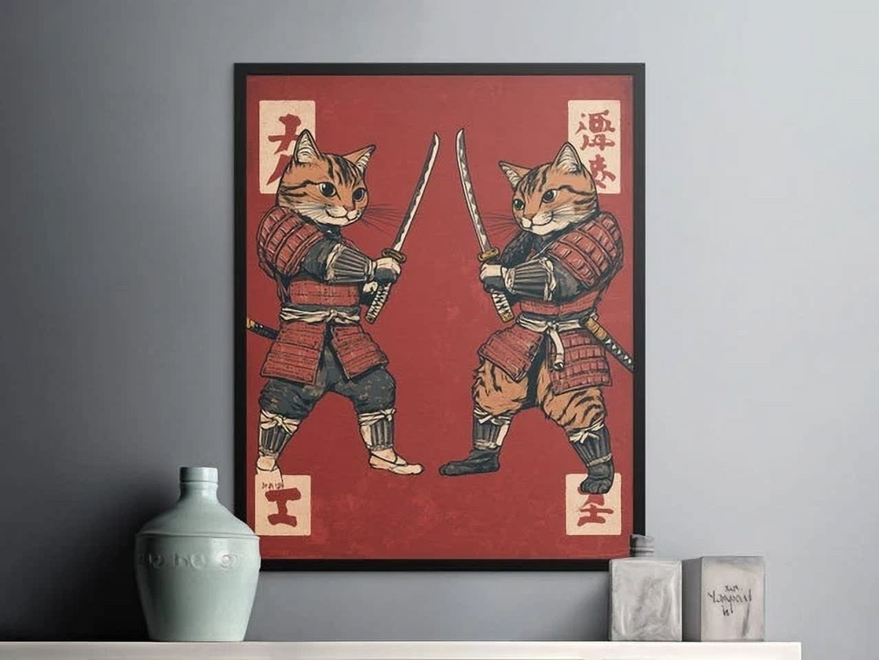 Kna Prints - Samurai Cats Poster, Japanese Warrior Cat Wall Art, Cute ...