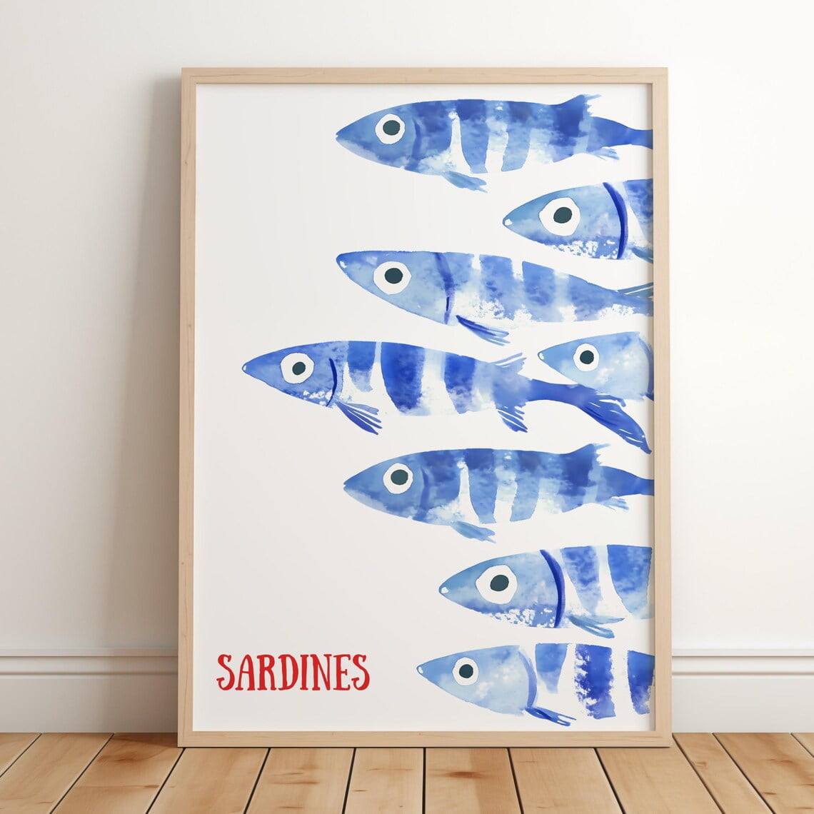Kna Prints - Sardine Painting - Blue Watercolor Fish Print For Coastal ...