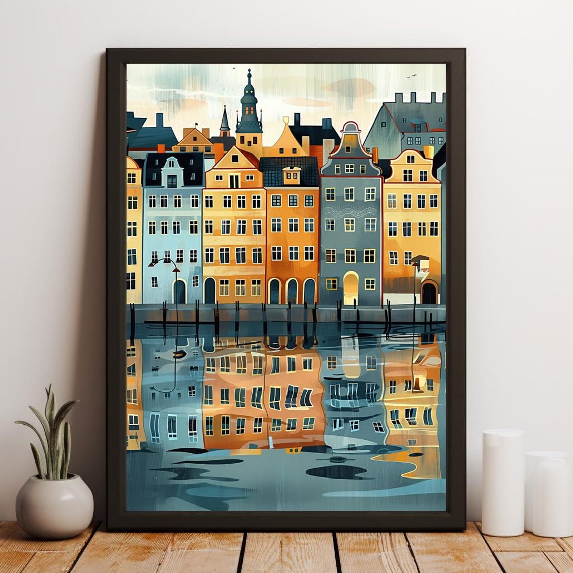 Kna Prints - Scandinavian Row House Print, Modern Nordic Decor, Canal ...