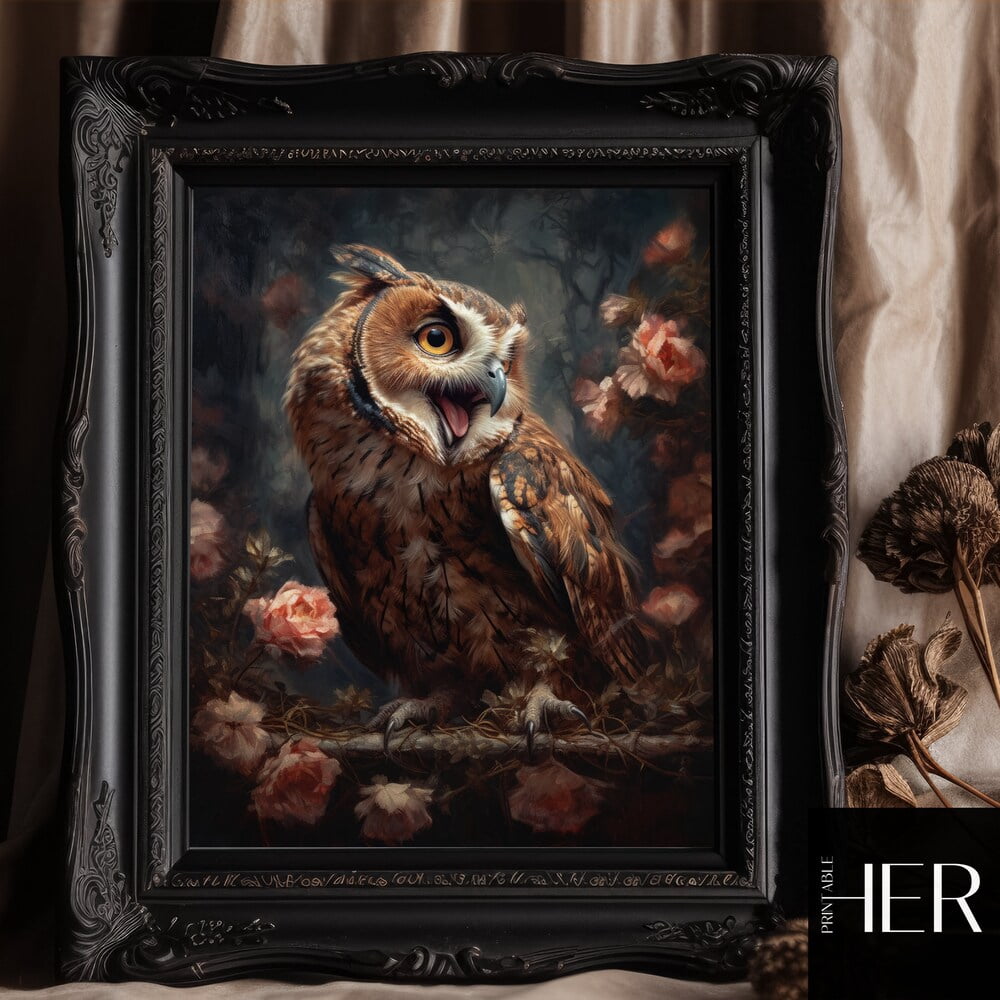 Kna Prints - Screaming Owl In Forest Core Dark Cottagecore Academia ...