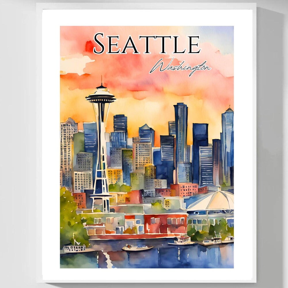 Kna Prints - Seattle Washington Wall Art, Seattle Skyline Poster Print ...
