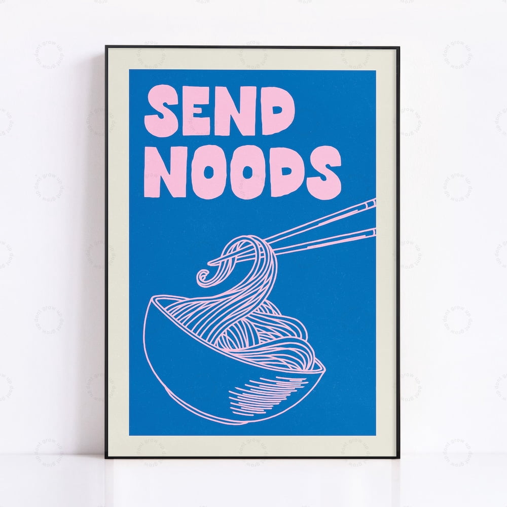 Kna Prints - Send Noods Print, Vintage Food Poster, Retro Food Print ...