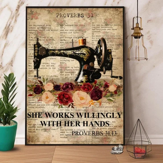 Kna Prints - Sewing She Works Willingly With Her Hands Paper Poster,E ...