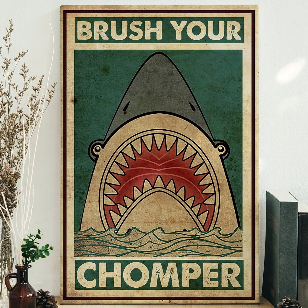 Kna Prints - Shark Brush Your Chomper Vintage Poster, Shark Poster ...