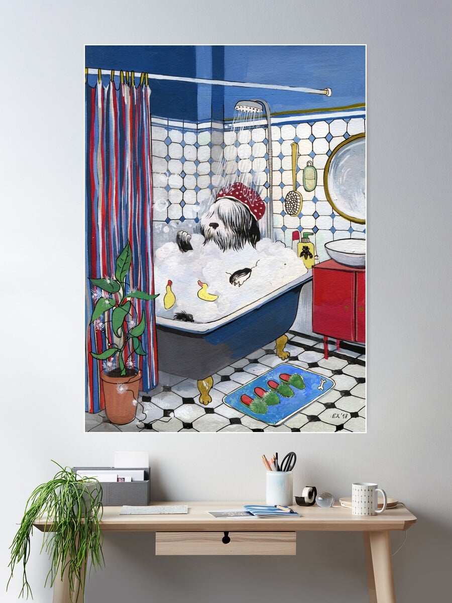Kna Prints - Sheepadoodle Taking A Bath Poster , UNFRAMED-24x36 ...