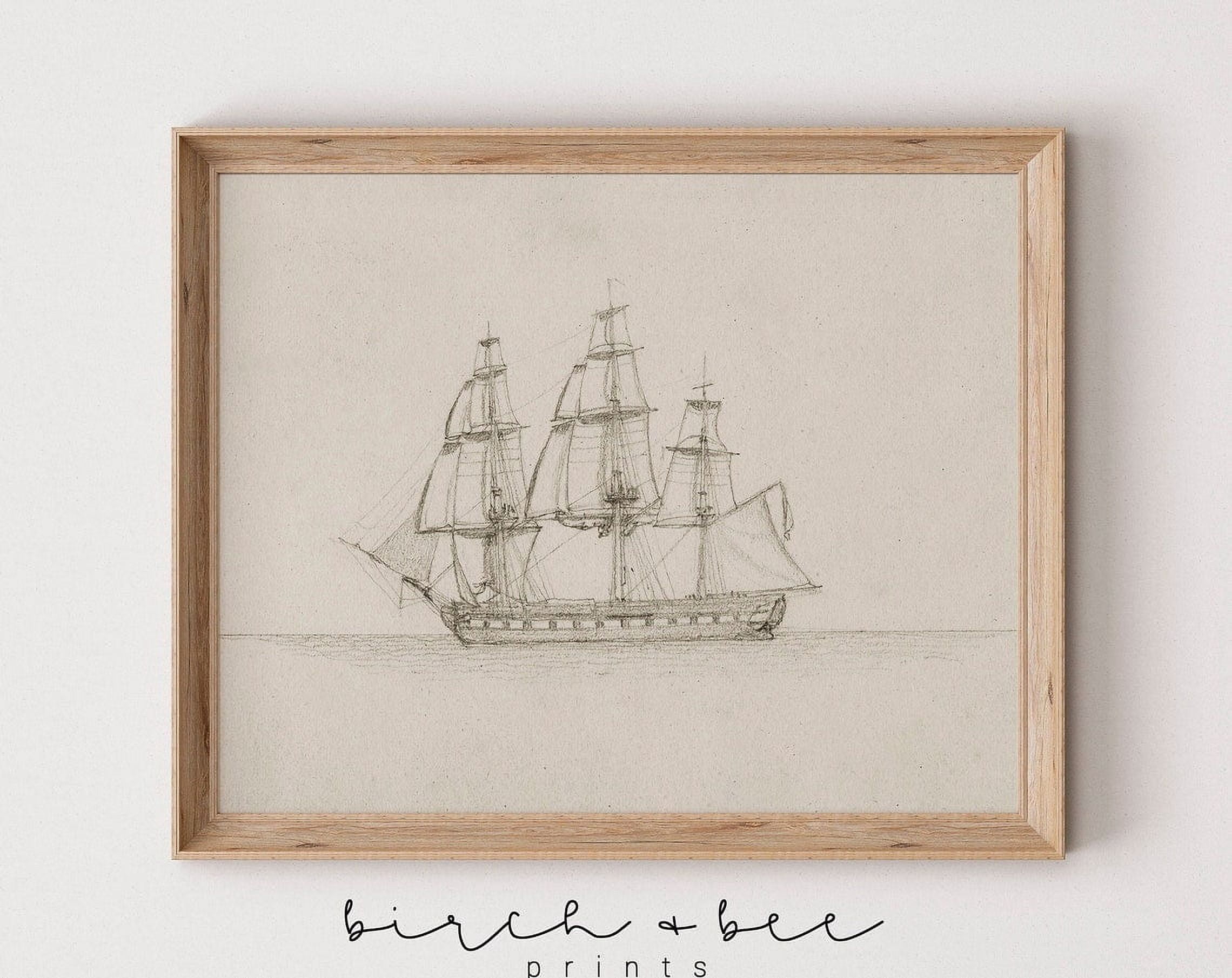 Kna Prints - Ship Art Print Vintage Drawing Nautical Wall Art #313 Wall ...
