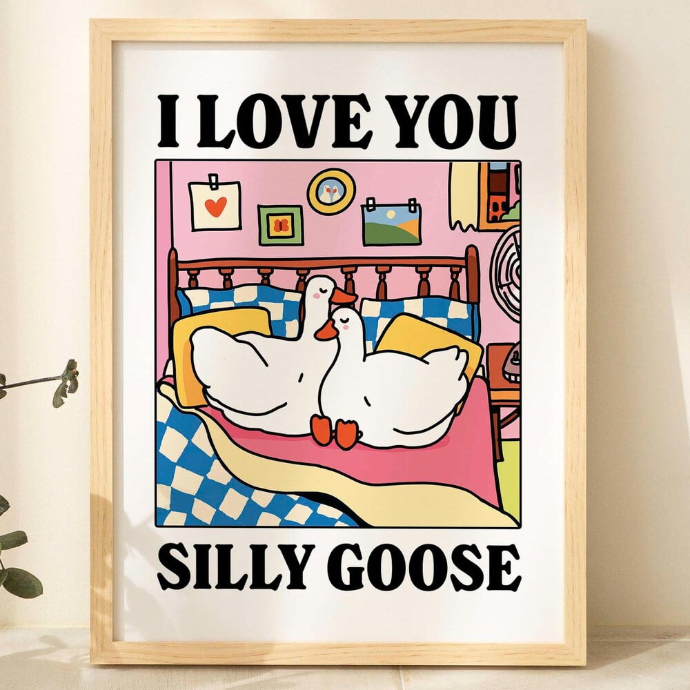 Kna Prints - Silly Lil Goose Romantic Poster, Romantic Duck Print, Pink ...