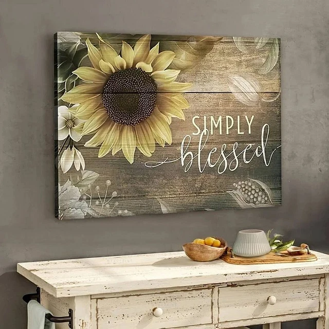 Kna Prints - Simply Blessed Wall Art, Christian Sunflower Wall Art Wall ...