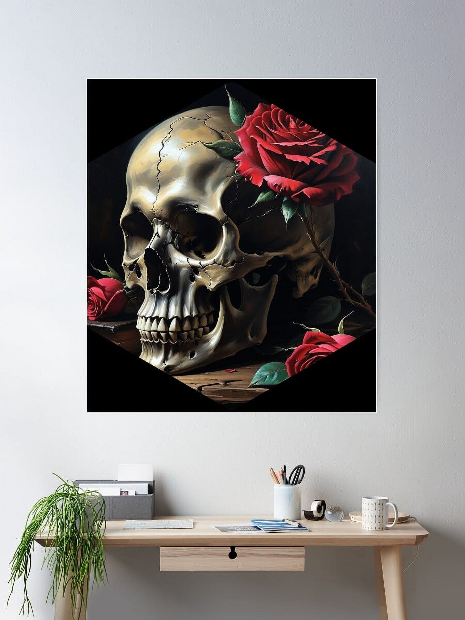 Kna Prints - Skull And Rose Poster Wall Art, Modern Wall Decor For ...