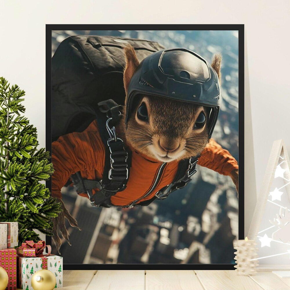 Kna Prints - Skydiving Squirrel Poster, Cute Animal Wall Art, Funny ...