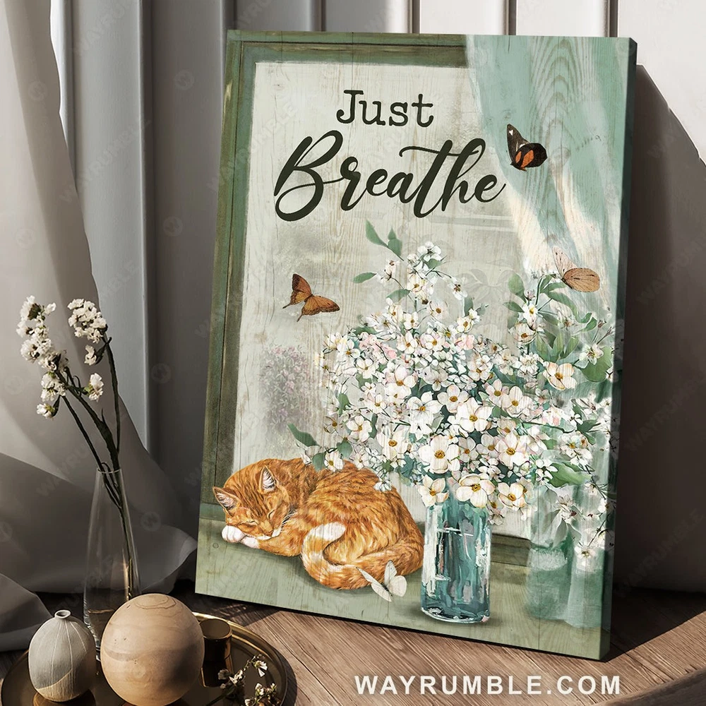 Kna Prints - Sleeping Cat, White Flower Vase, Spring Painting, Just Breathe - Jesus Portra ...