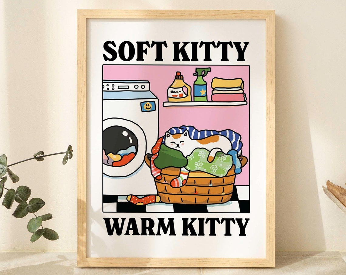 Kna Prints - Soft Kitty Cat Print, Cute Bathroom Poster, Wash Room ...